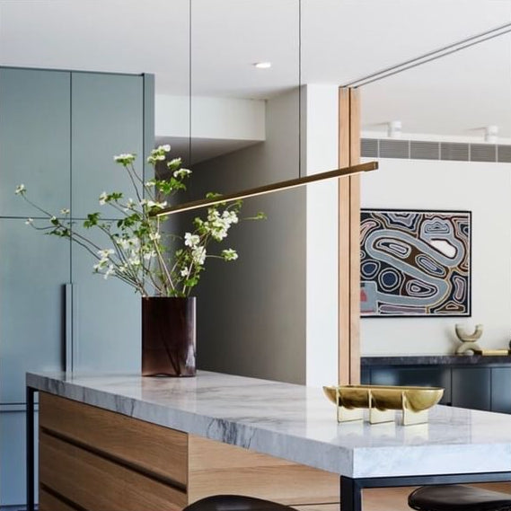 Highline Linear Pendant, Satin Waxed Brass with Walnut, LED, Recessed ...